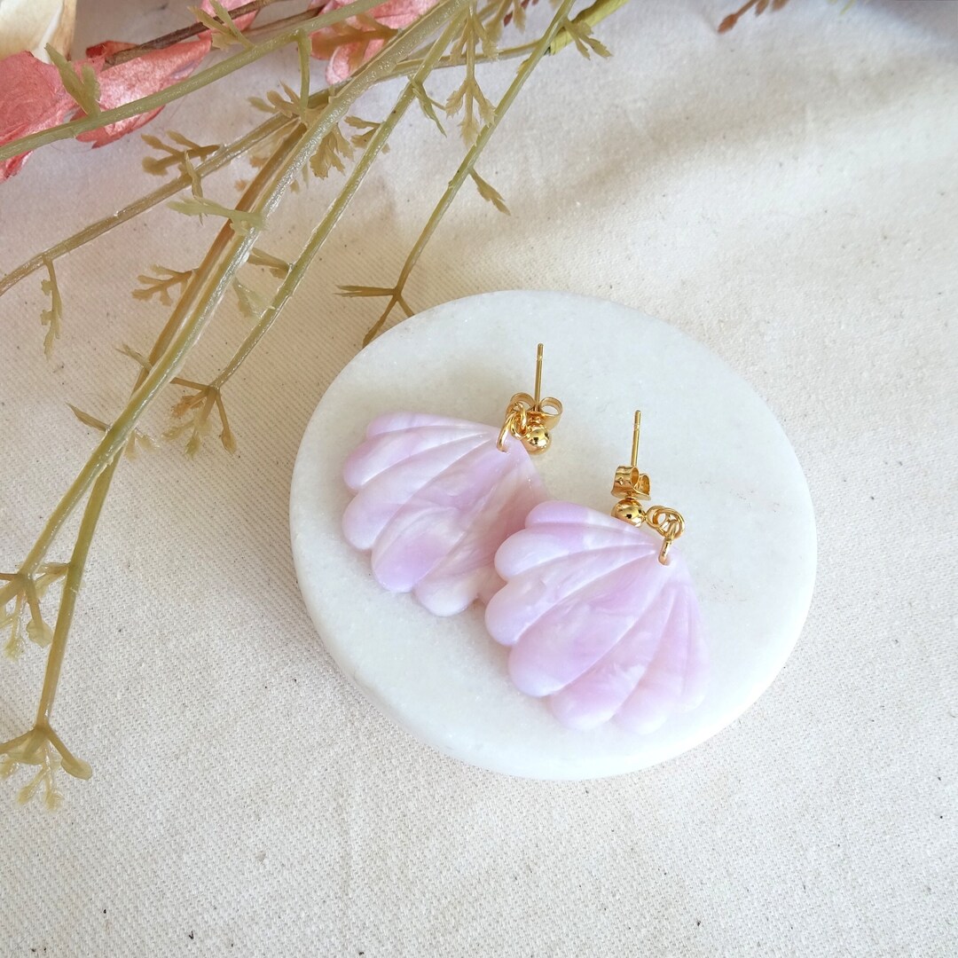 Dusty Pink Seashell Shimmery Marble Swirl Effect Polymer Clay Dangle ...