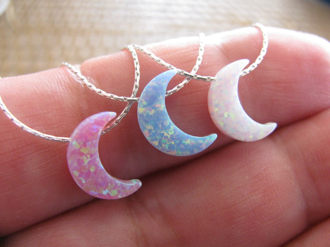 Opal Necklace Opal Moon Necklace Crescent Moon Necklace - Etsy