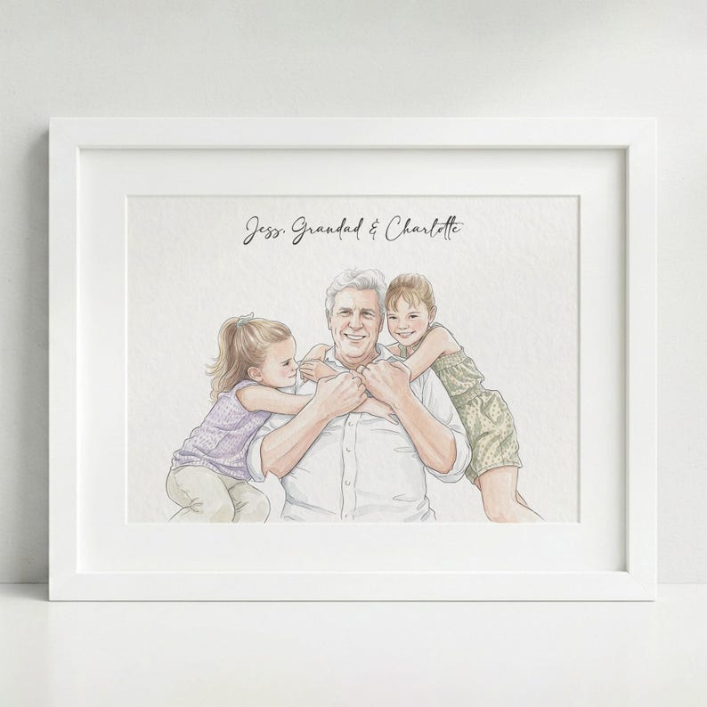 Custom Hand-drawn Family Portrait, Watercolor Style, Father's Day Gift ...