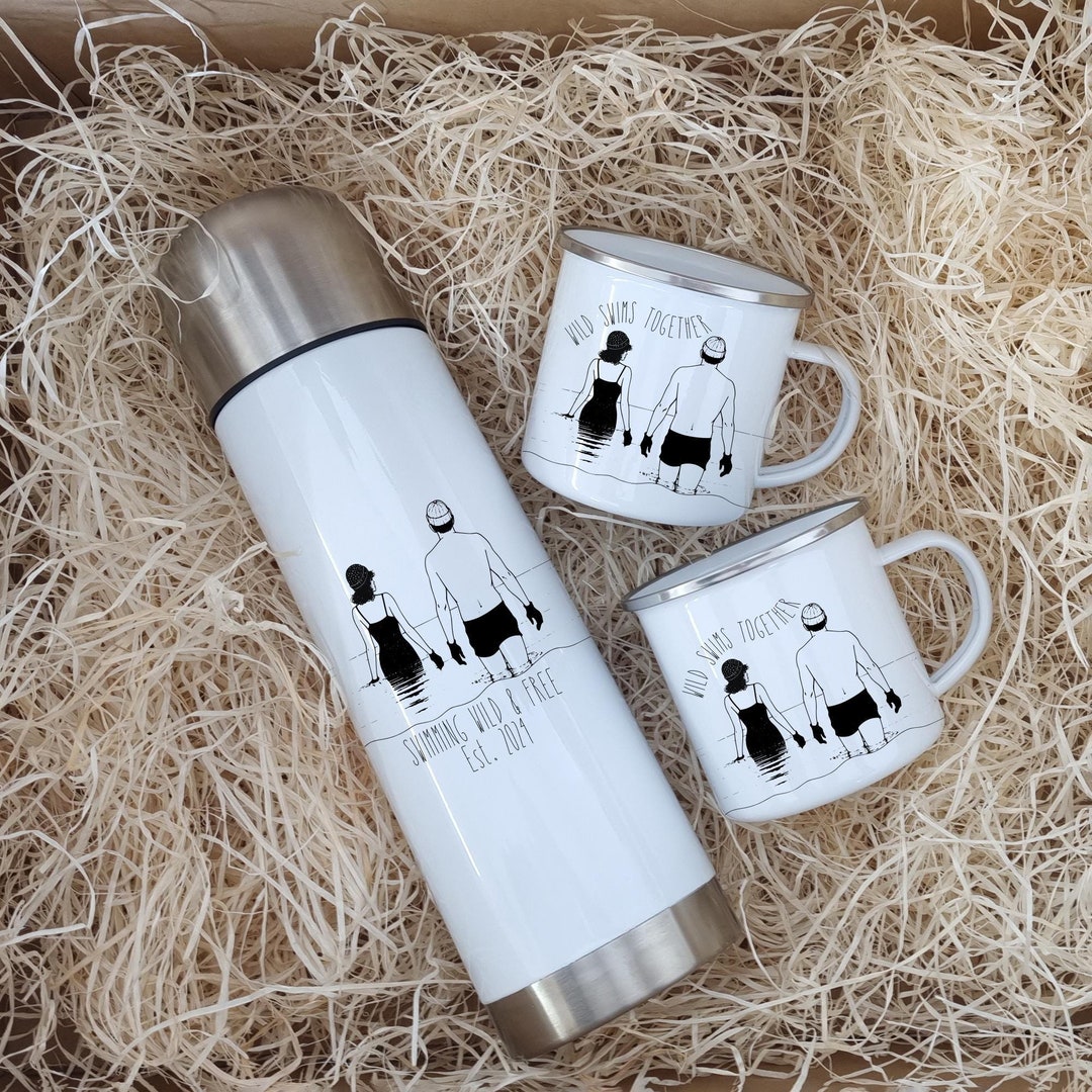 Wild Swim Couple Flask and Mug Set - Personalised Swimming Gift, Wild ...
