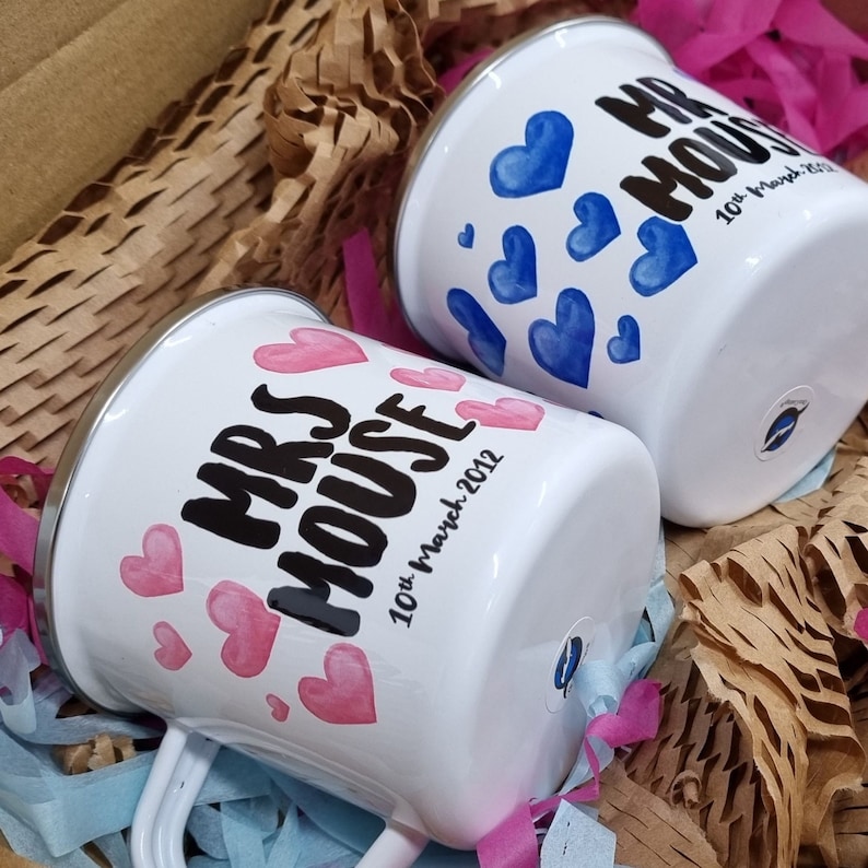 Personalized Tin Anniversary Mug Set – Watercolor Heart Design - Etsy UK