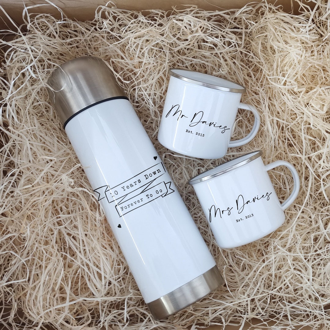 10 Year Anniversary Flask and Cup Set, Gift for the Couple, Mr and Mrs ...