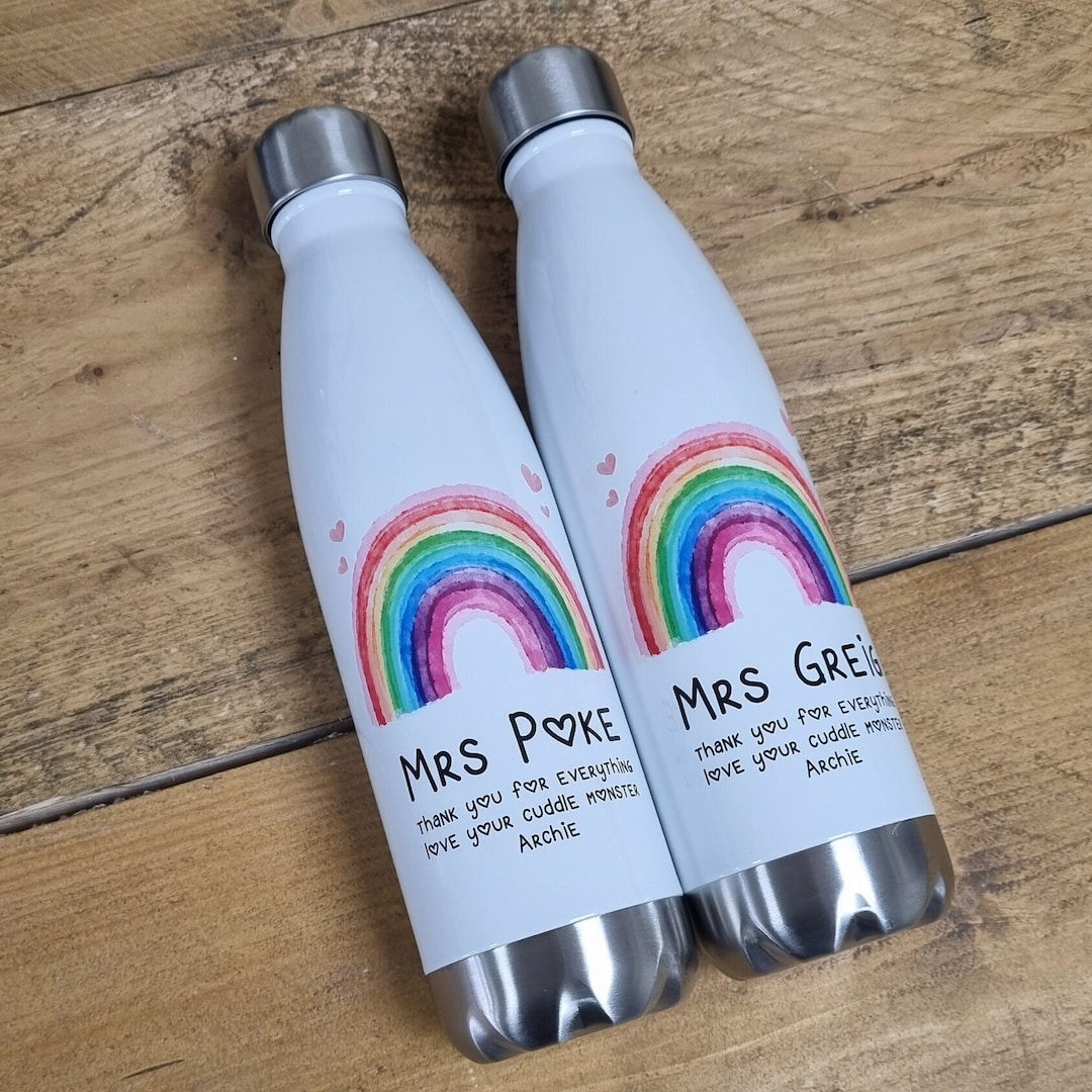 Personalized Teacher Water Bottle: Rainbow Design, End of Term Gift - Etsy