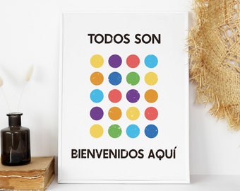 Todos Son Bienvenidos Aqui Posterall Are Welcome Spanish | Etsy