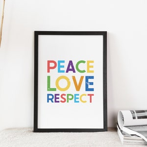 Peace Love Respect Rainbow Classroom Poster,playroom Colorful Print ...