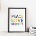 Peace Love Respect Rainbow Classroom Poster,playroom Colorful Print ...