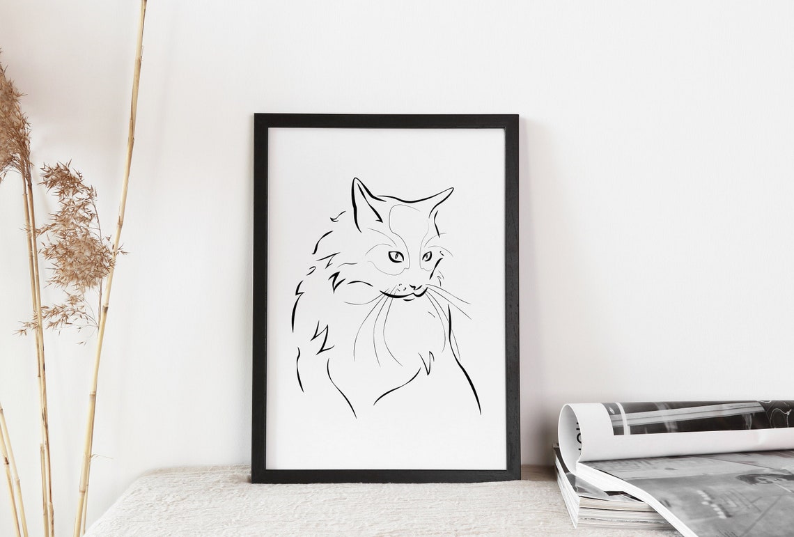 Maine Coon One Line Drawingmaine Coon Cat Artmaine Coon Cat - Etsy
