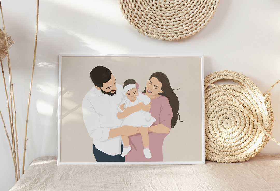 Family Portrait Printable Custom Couple and Child Portrait Personalized ...