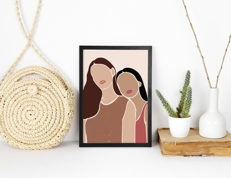 Boho Girl Friends Portraitfemale Eclectic Printterracotta - Etsy