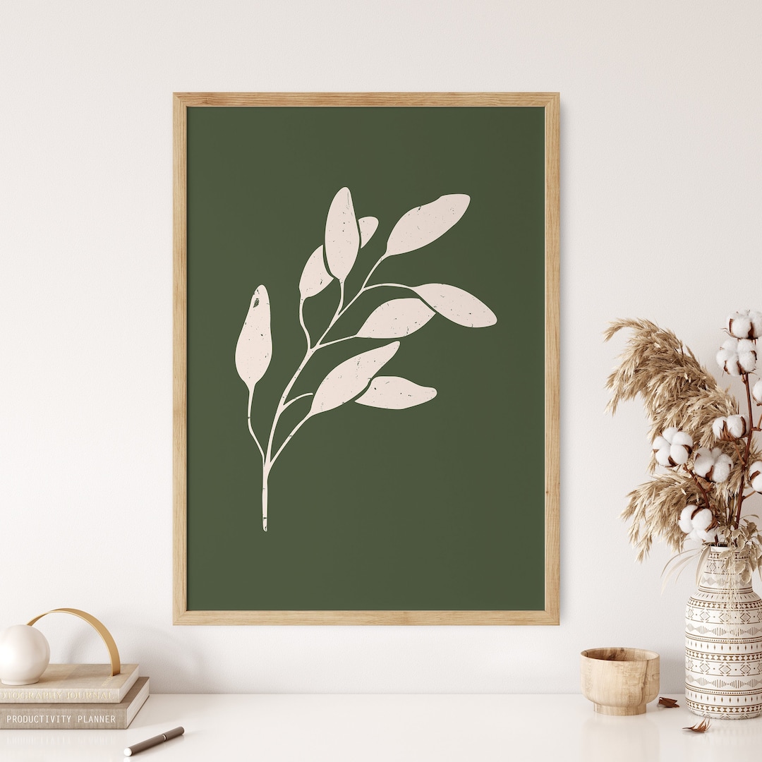 Olive Green Abstract Wall Art Print,mid-century Minimalist Wall Art ...
