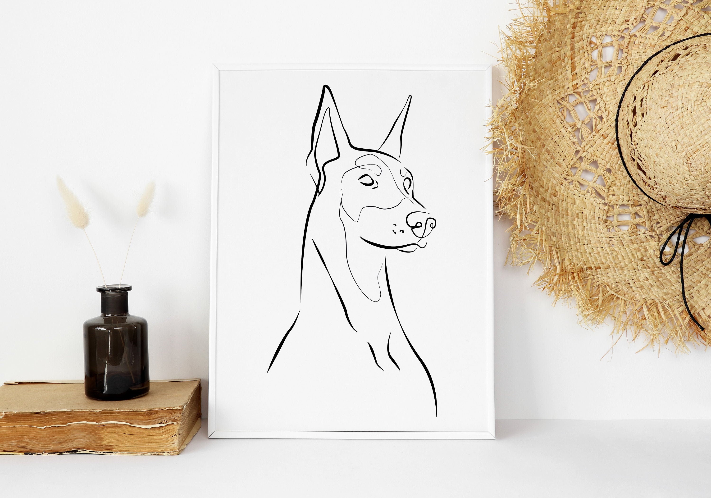Doberman Art Print,one Line Pet,doberman Gift Ideas,custom Dog Portrait ...