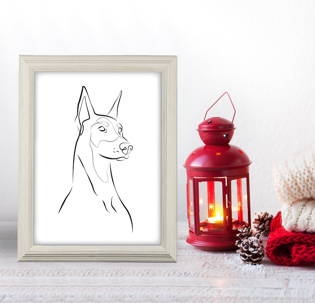 Doberman Art Print,one Line Pet,doberman Gift Ideas,custom Dog Portrait ...