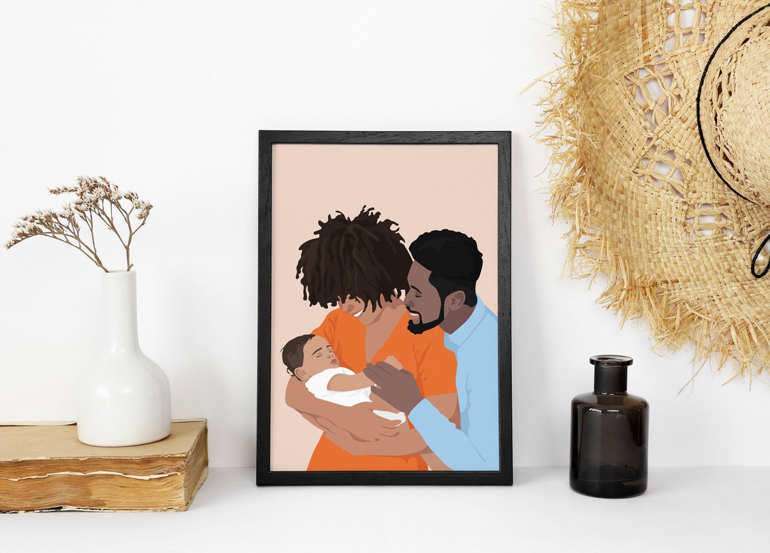 Family Portrait Printable Custom Couple and Child Portrait Personalized ...