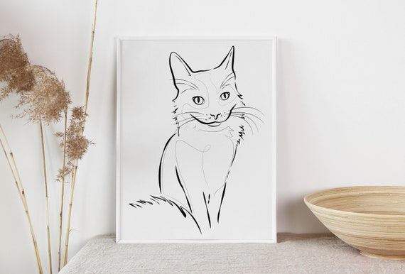 Cat One Line Drawing Cat Art Cat Art Print Cat | Etsy
