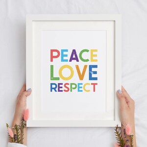 Peace Love Respect Rainbow Classroom Poster,playroom Colorful Print ...