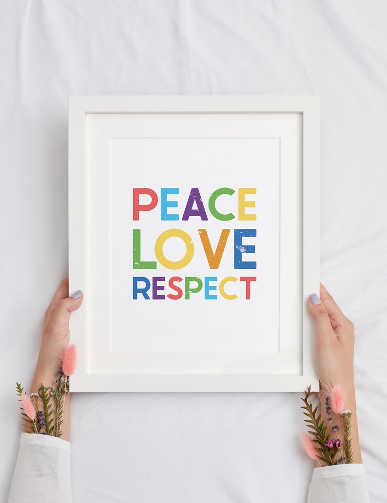 Peace Love Respect Rainbow Classroom Posterplayroom Colorful - Etsy