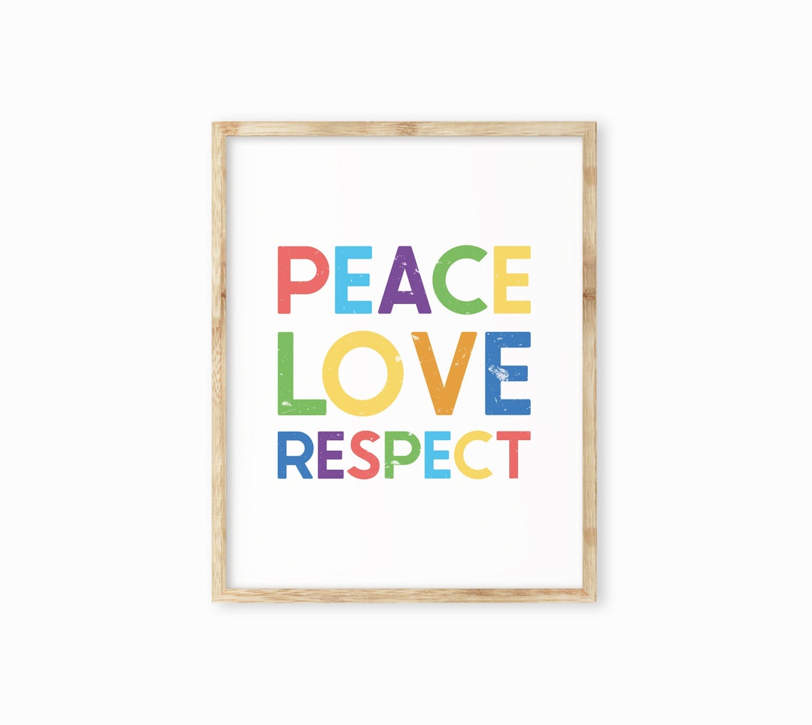 Peace Love Respect Rainbow Classroom Posterplayroom Colorful | Etsy