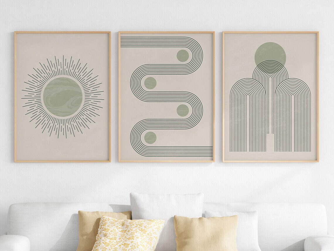 Mid Century Modern Wall Art Set of 3 Sage Green Wall Art 3 - Etsy
