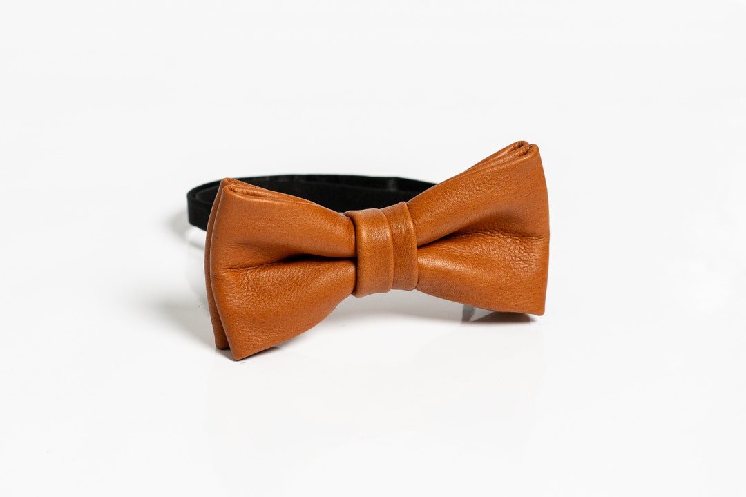 Double Bow Tie From Finnish Deer Leather Cognac Brown Classic Formal ...