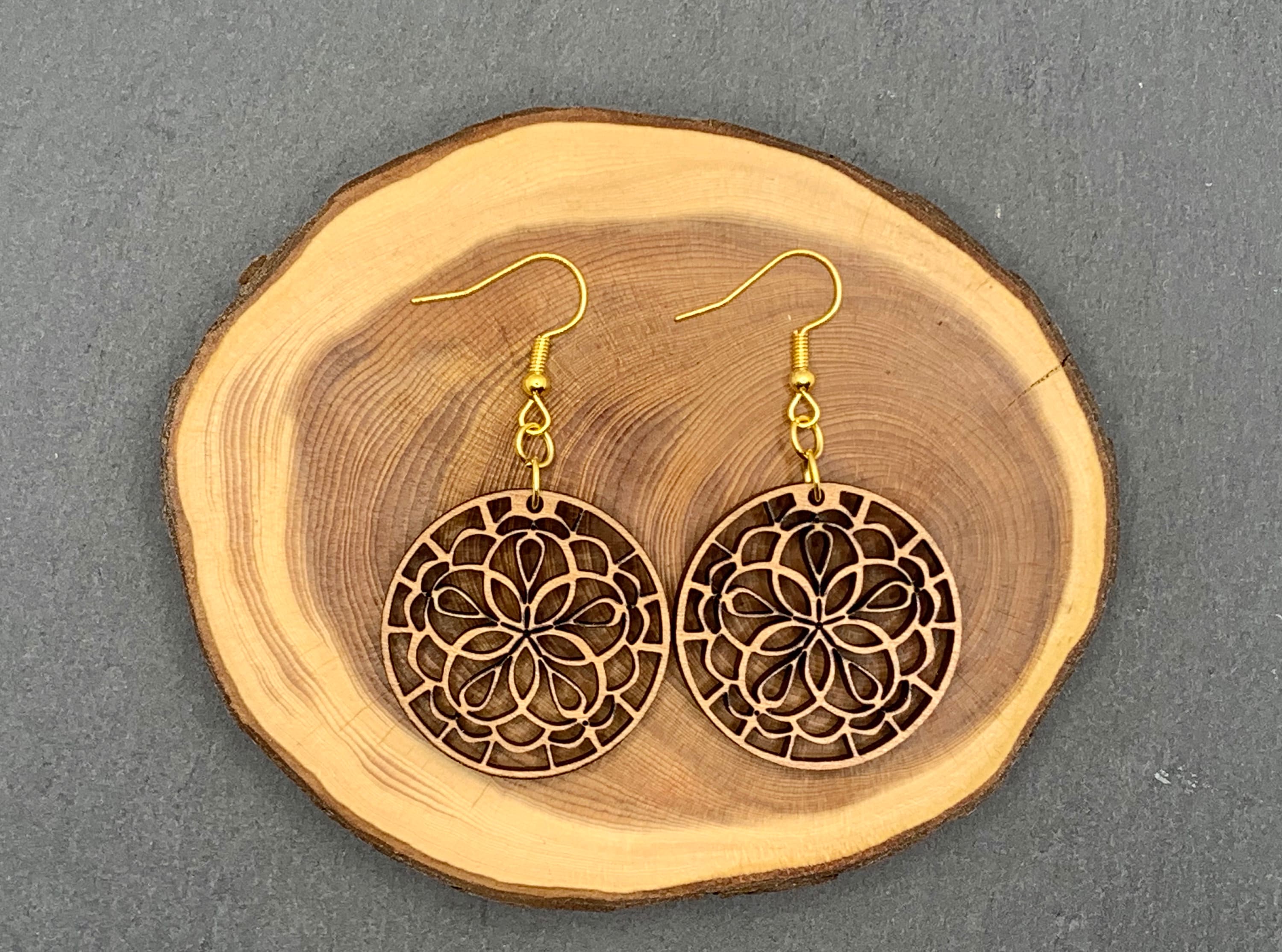 Wooden Laser Cut Earrings Real Wood Veneer Handmade Etsy Uk
