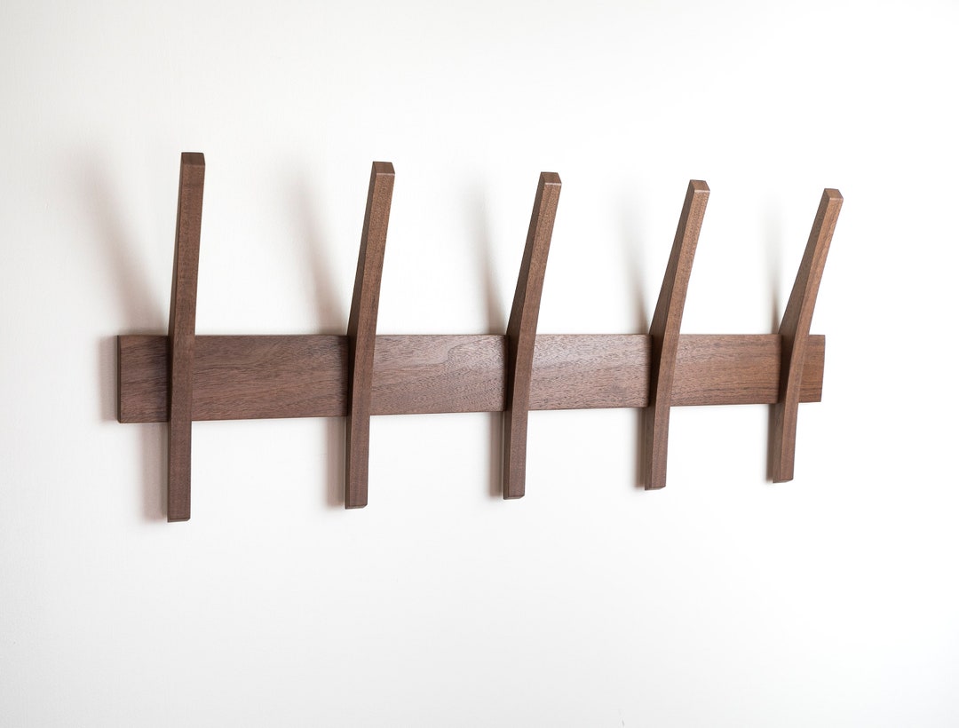 Mid Century Modern Coat Rack, Solid Wood Wall Mounted Rack - Etsy