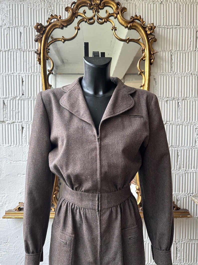 Vintage Late 1970s / Early 1980s Boiler Suit _ Brown Wool Workwear Suit ...