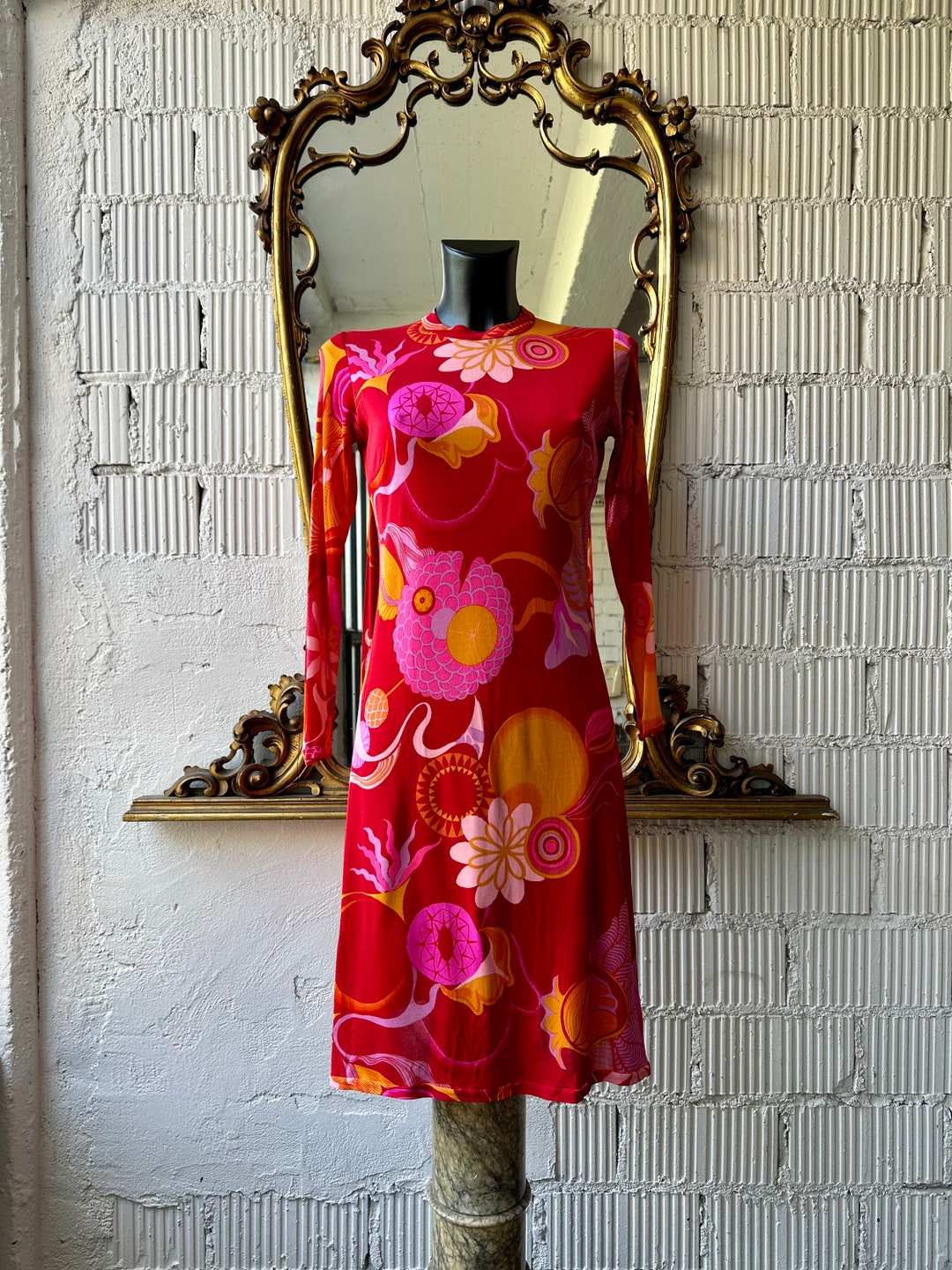 Vibrant Late 60s Ken Scott for Falconetto Red Printed Dress - Etsy