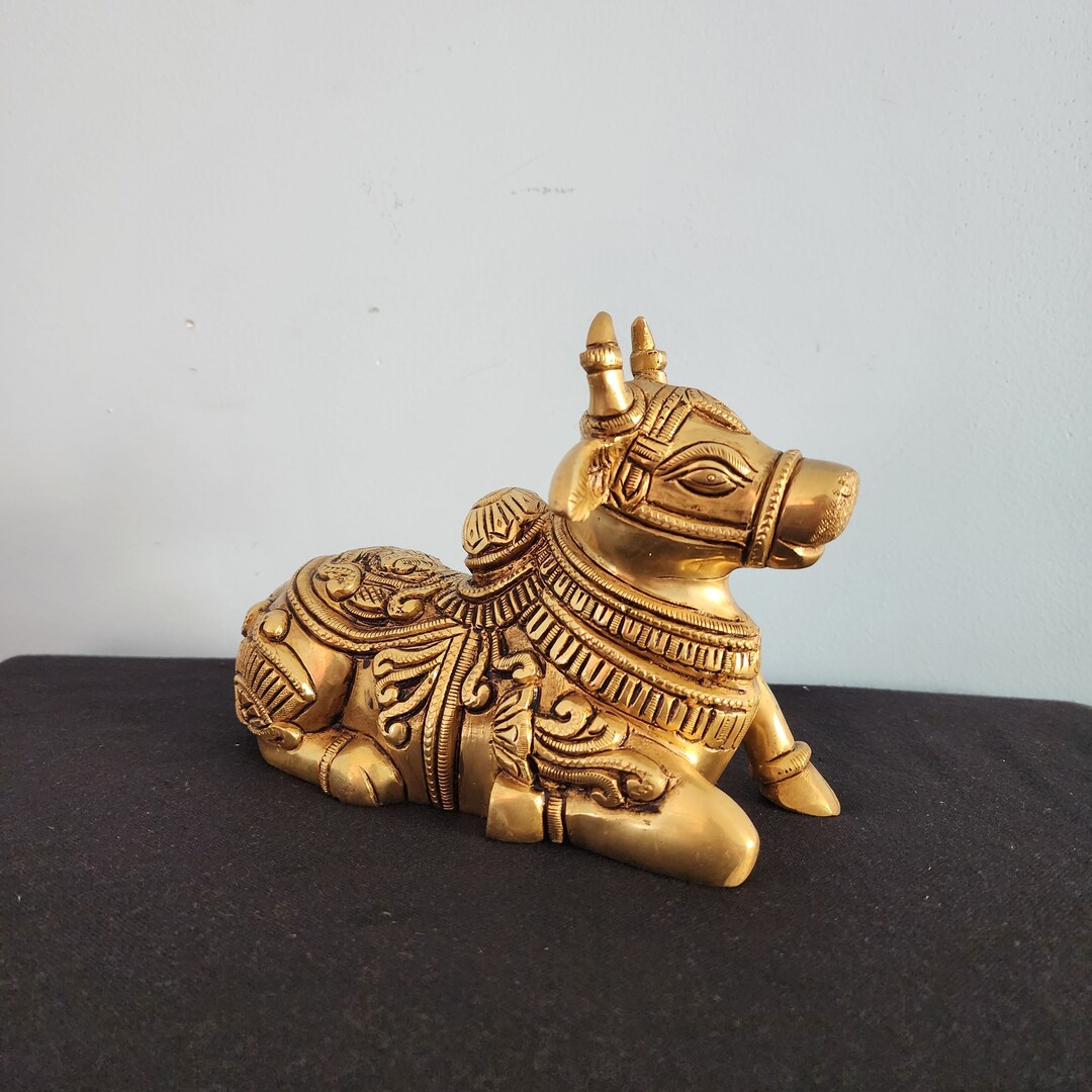 Nandi Statue - 6" Inch Traditional Work Brass Nandi Sculpture for ...