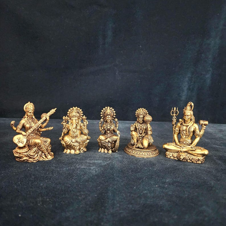 Brass Hindu God Goddess Statue Set | 2.5 Inch | Lakshmi, Ganesha ...