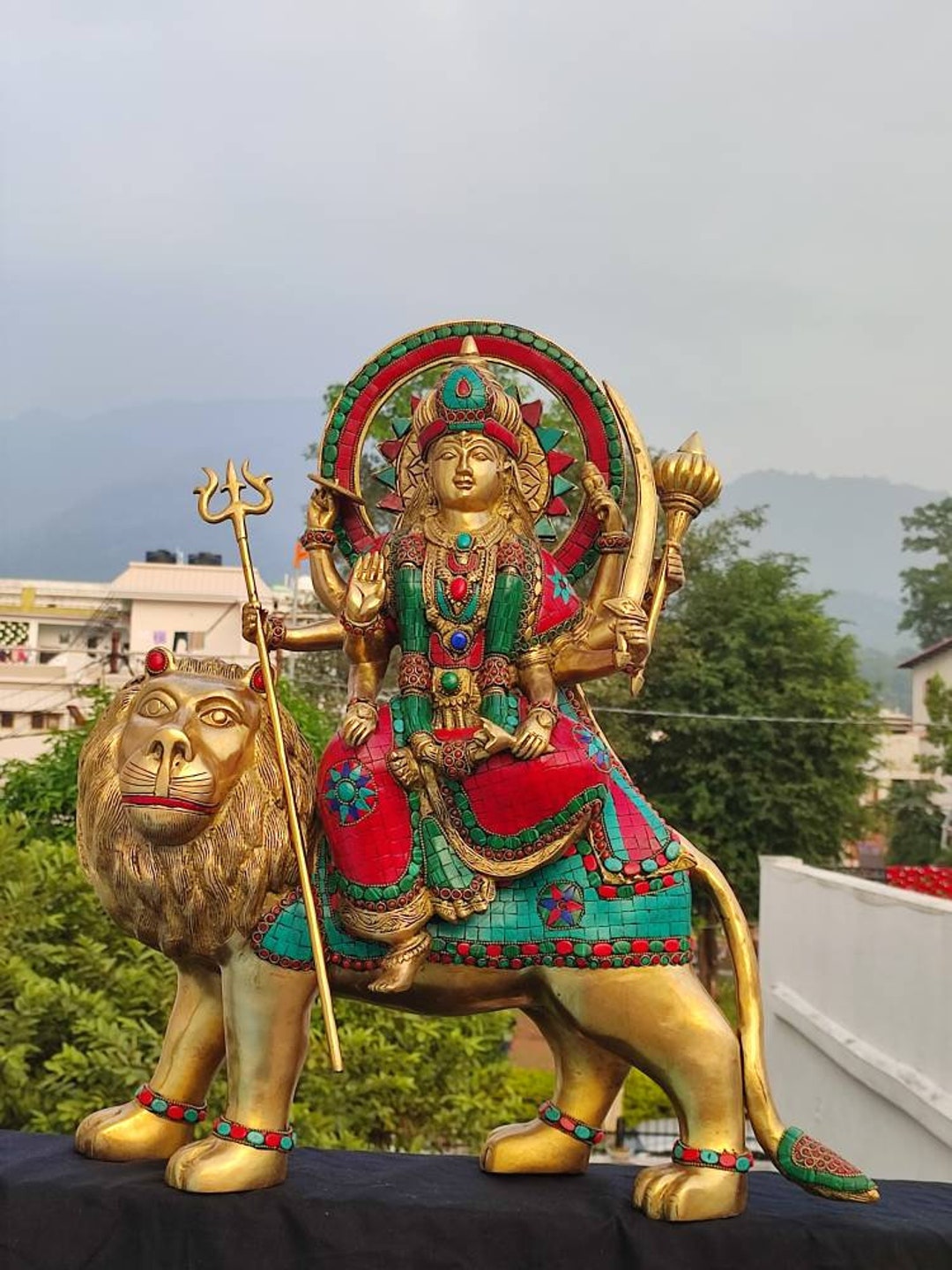 Durga Statue - 23 Inch Feminine Energy Goddess - Big Brass Maa Para ...