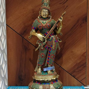 Brass Saraswati Idol 53 Cm Veena Saraswati Goddess of Knowledge Savitri ...