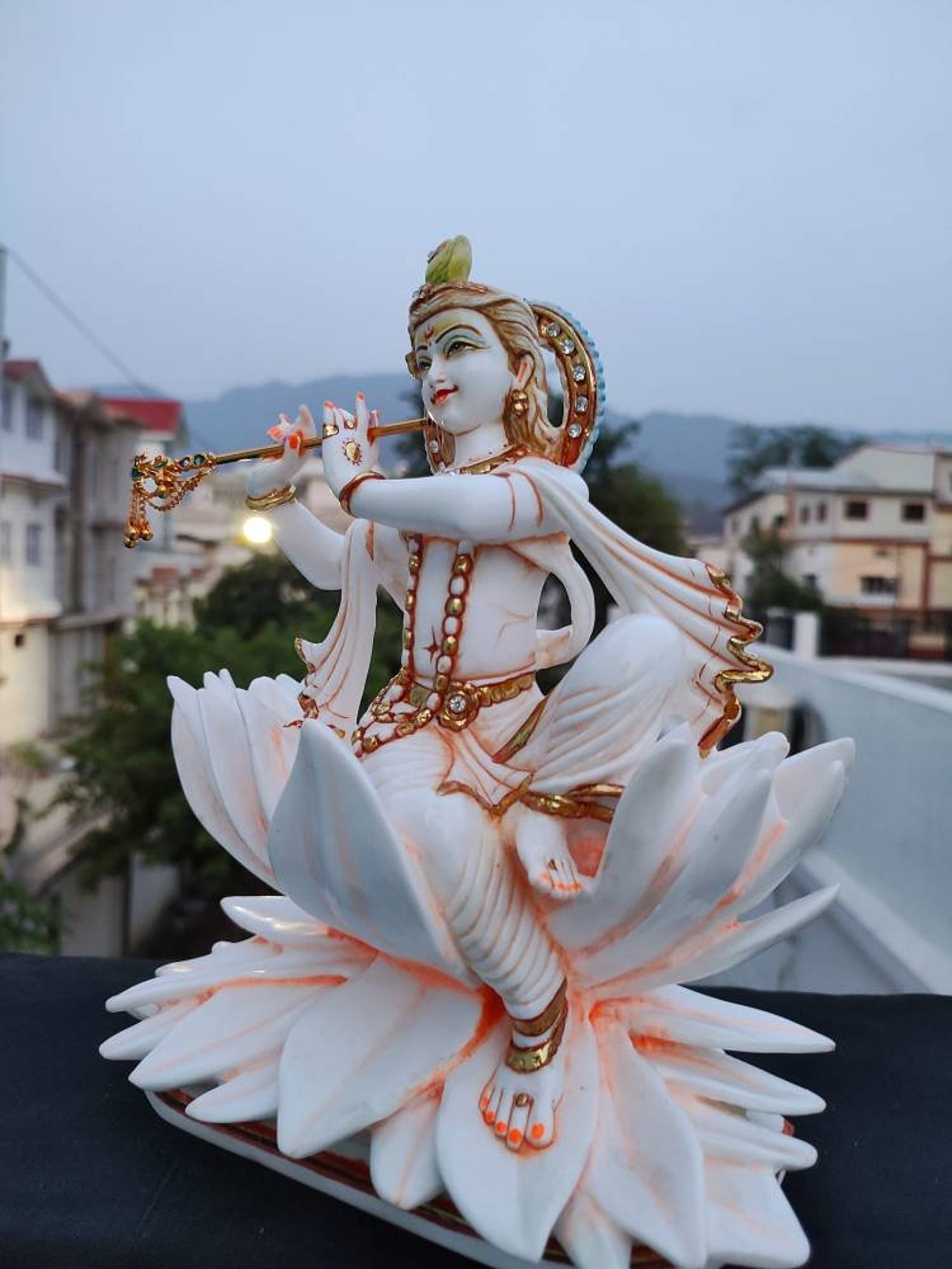 Krishna Statue 10 Inch Sitting on Lotus Krishna murti | Etsy