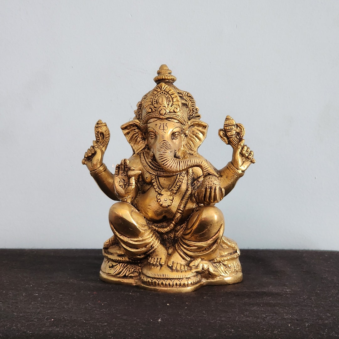 Ganesha Statue - 7 Inch Lord Ganesha Statue Brass Ganesh Figurine God ...
