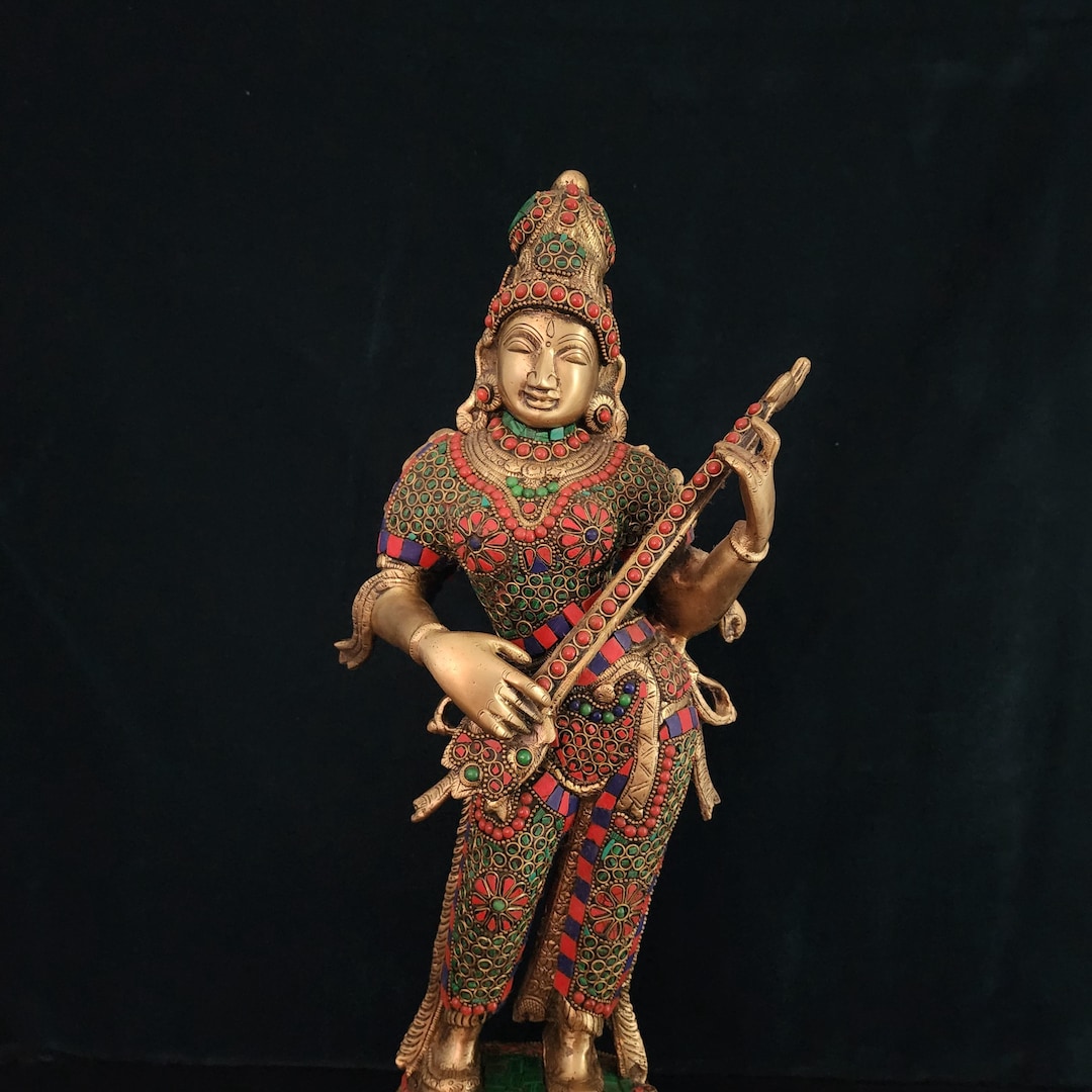 Brass Saraswati Idol | 53 Cm | Veena Saraswati | Goddess of Knowledge ...