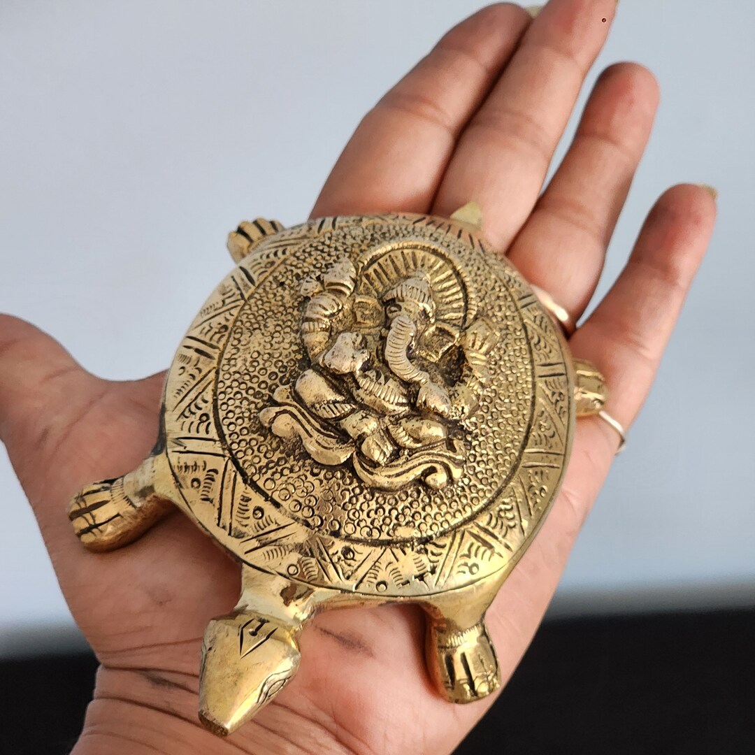 Brass Tortoise 13 Cms Turtle Statue with Shri Yantra Dhan Laxmi Yantra ...