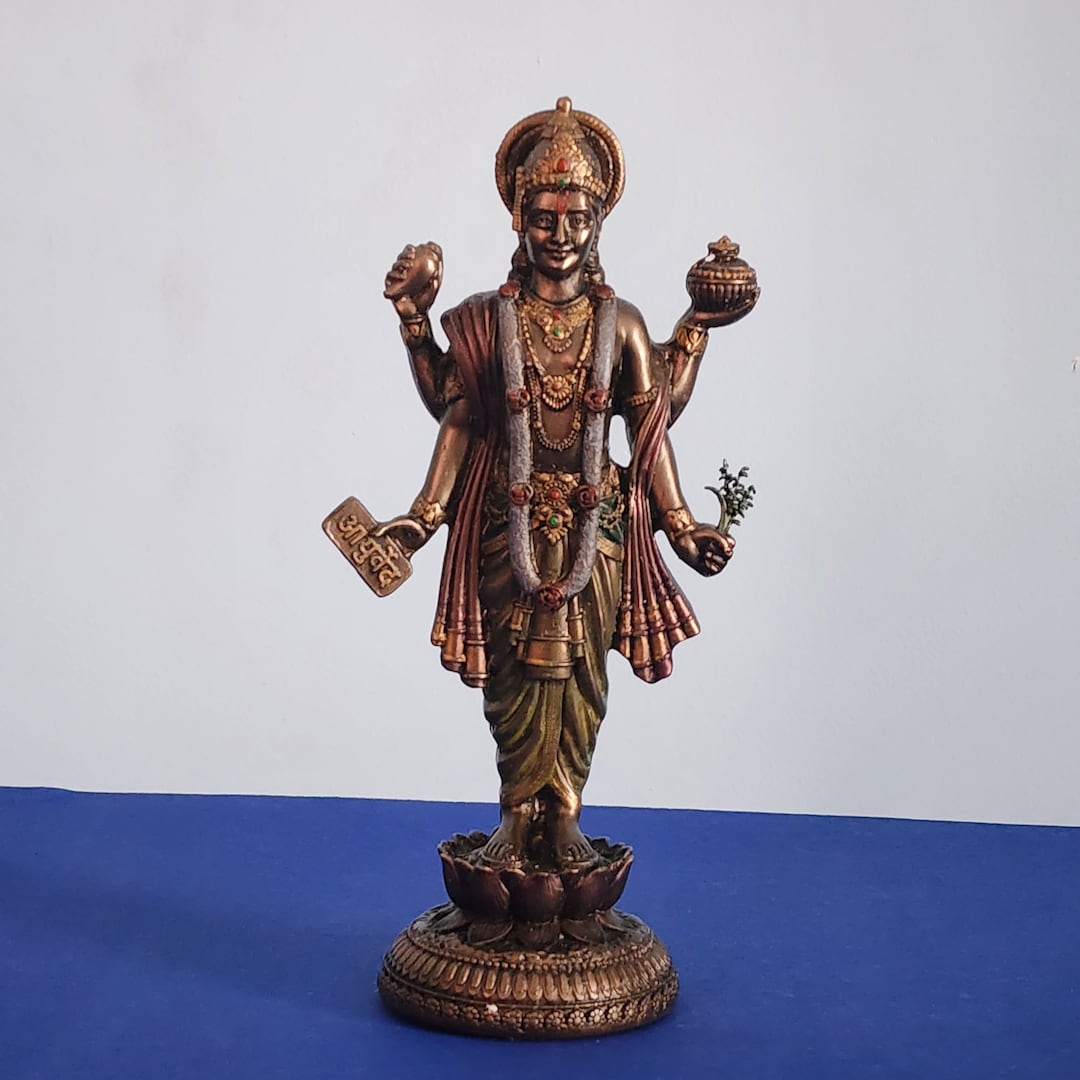 Dhanvantari Statue | Lord Dhanwantri Bronze Finished Resin Idol | God ...