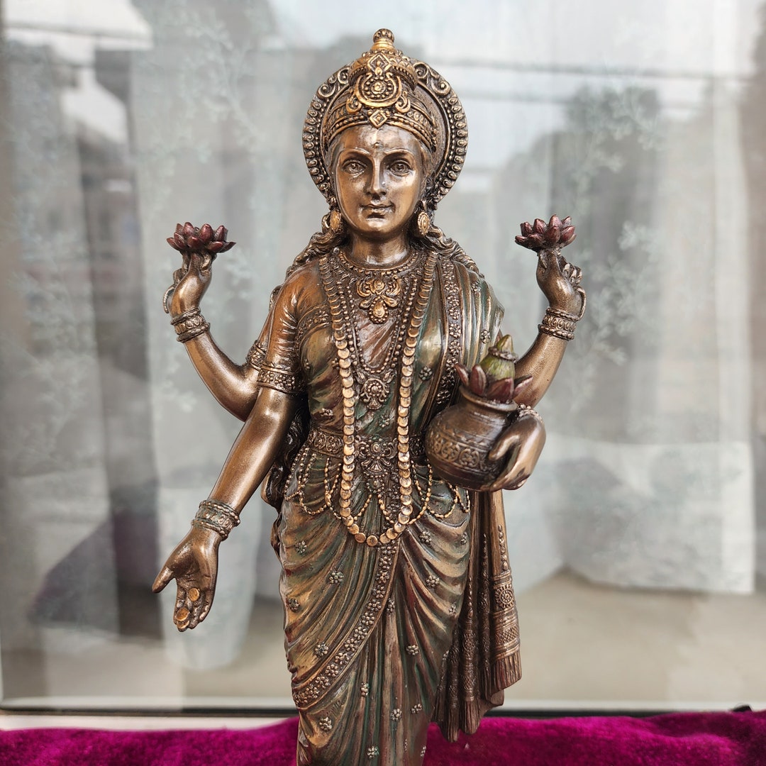 Lakshmi Statue - 10" Inches Bronze Finish Laxmi / Hindu Goddess ...