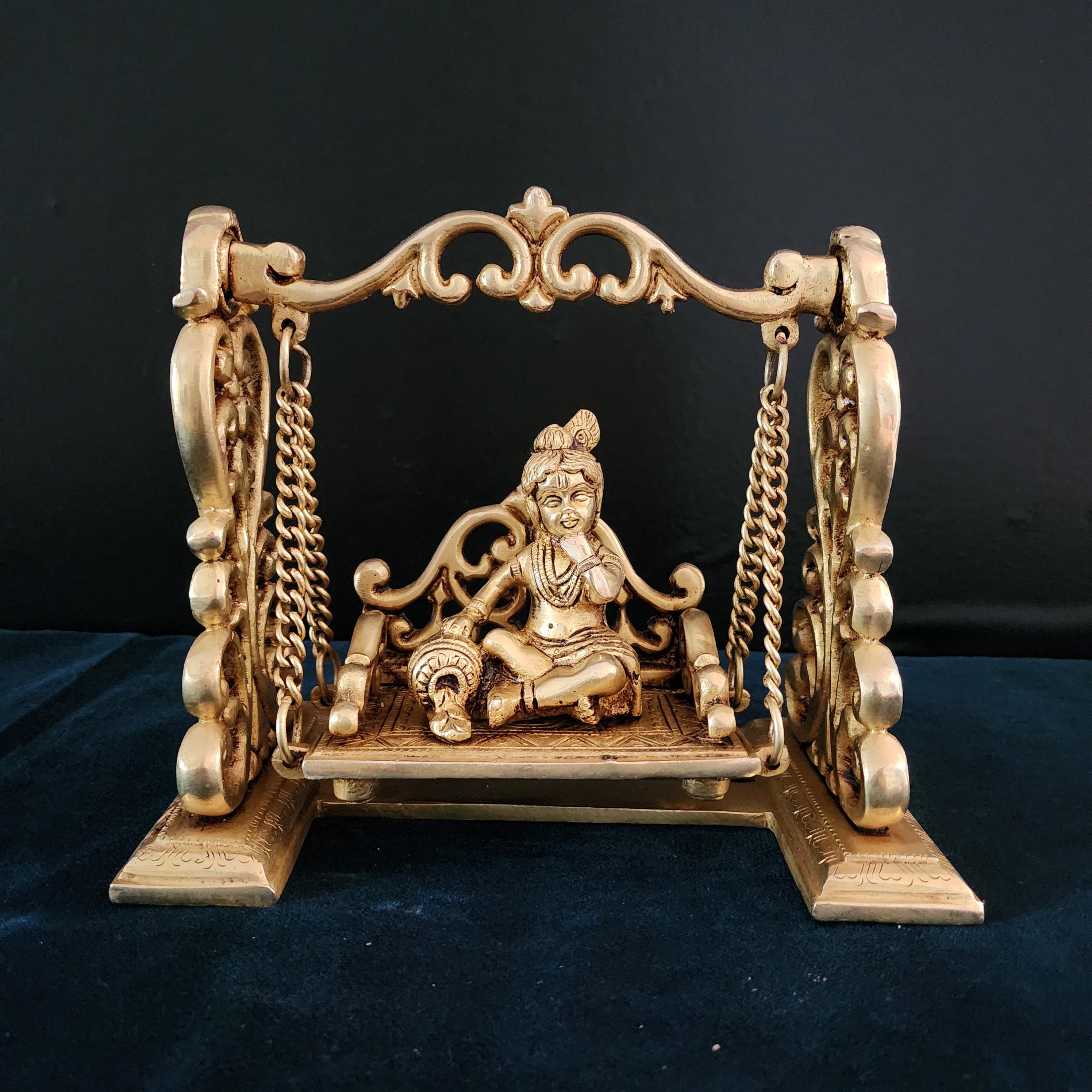 Brass Swing Baby Krishna Statue: Hindu God Idol, Home Decor (7.5 Inch ...