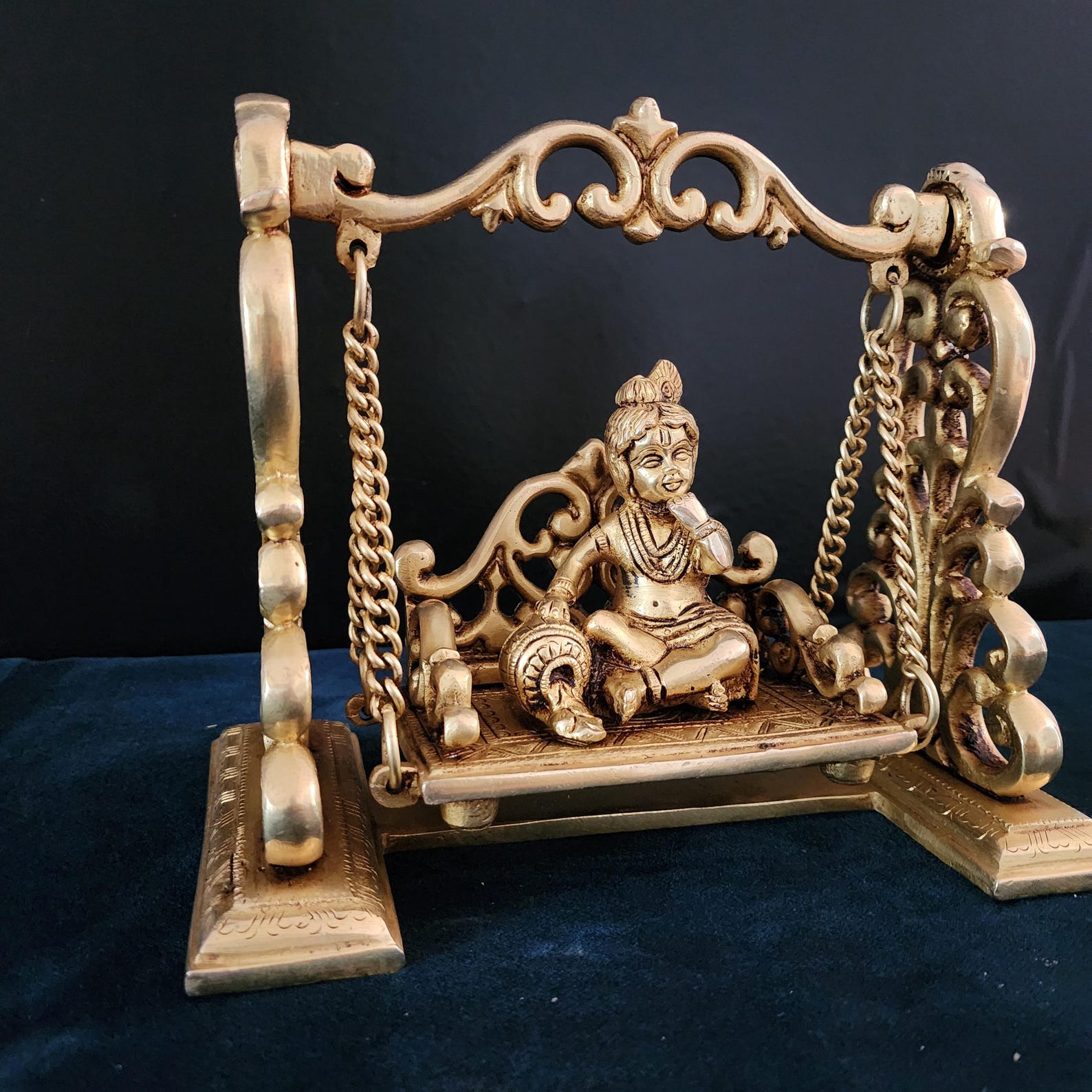 Brass Swing Baby Krishna Statue: Hindu God Idol, Home Decor (7.5 Inch ...
