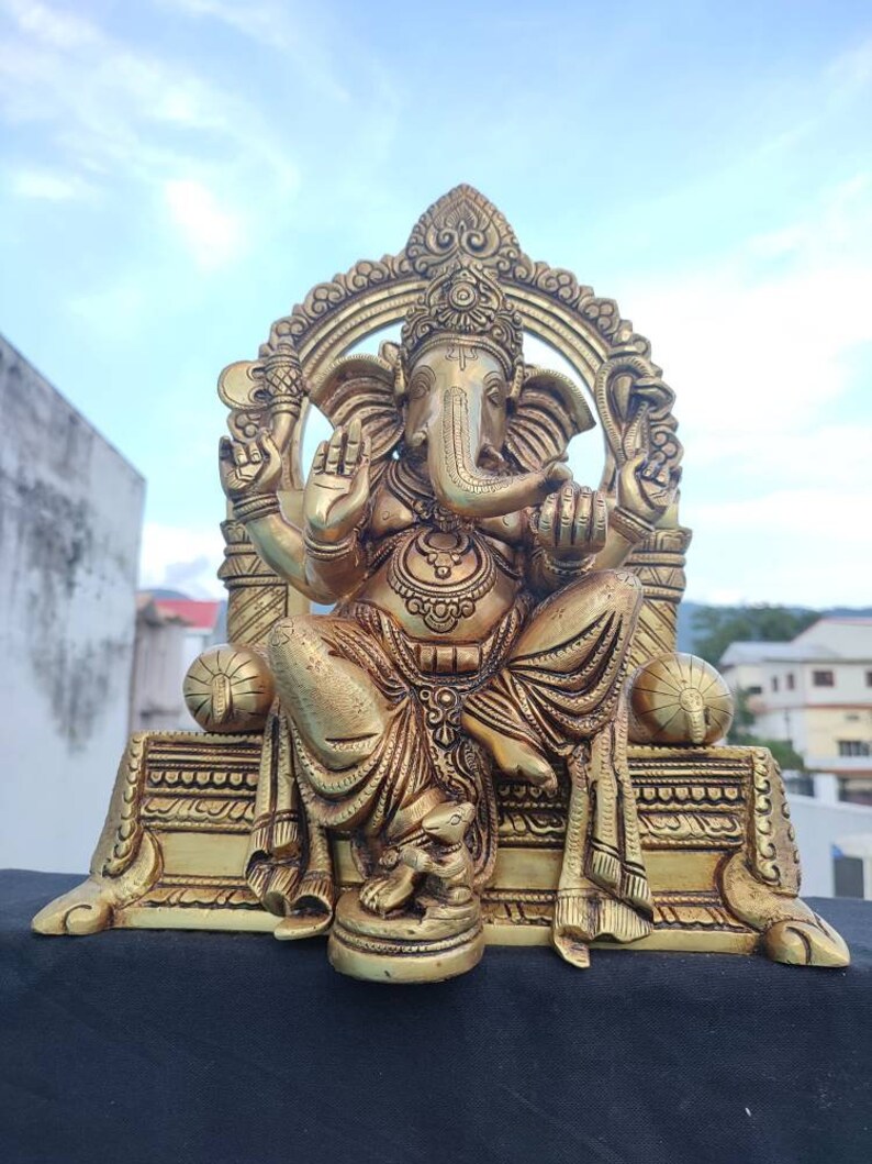Ganesha Statue 42 cms Lord Ganesha Statue Brass Singhasan | Etsy