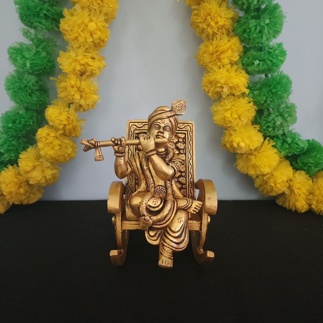 Brass Krishna Statue on Swing Chair - God of Love (7 Inch) - Etsy