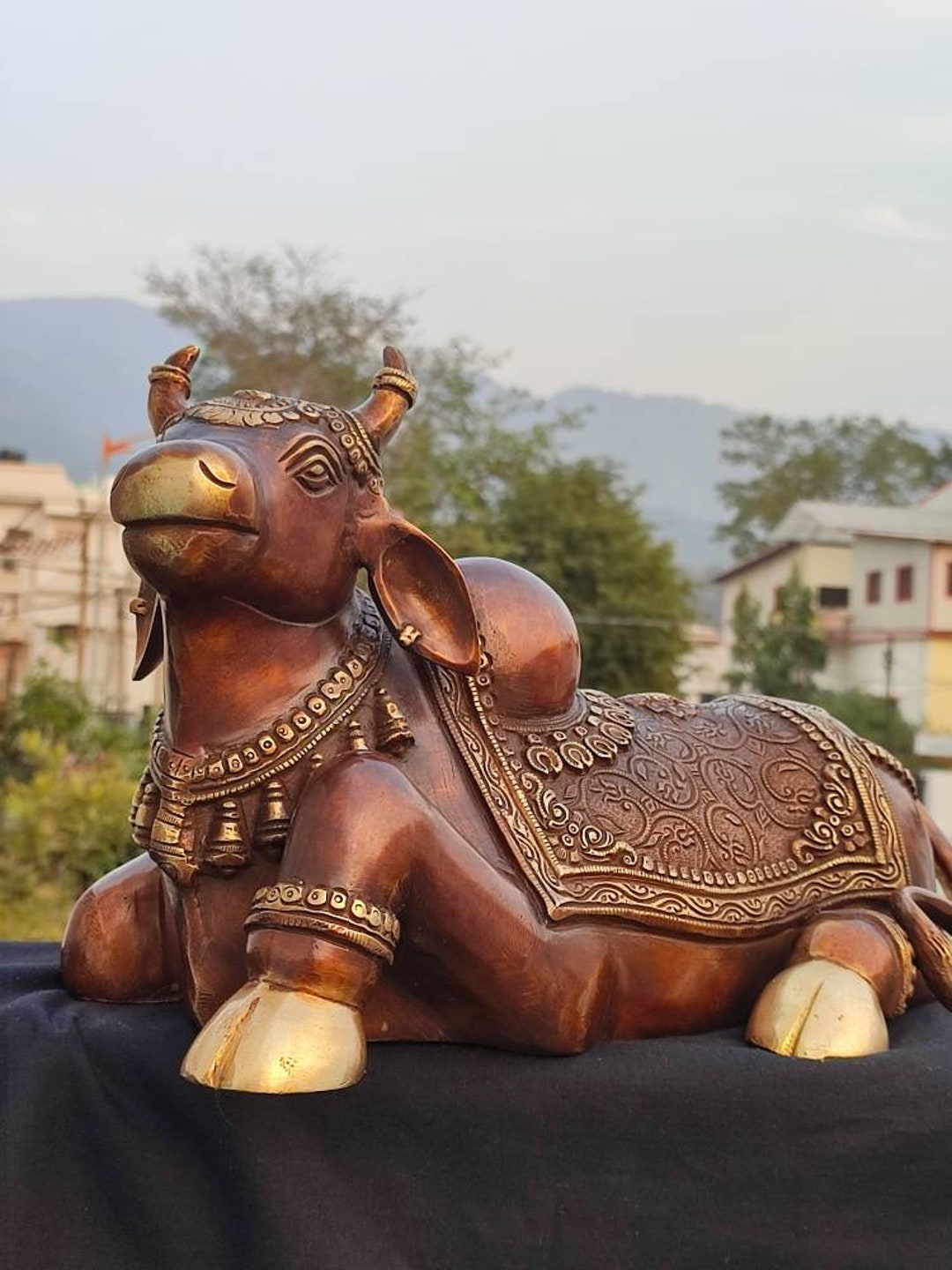 Brass Nandi Cow Statue - 10 Inch Brass Nandi Sculpture a Vehicle of ...