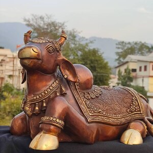 Brass Nandi Cow Statue - 10 Inch Brass Nandi Sculpture a Vehicle of ...
