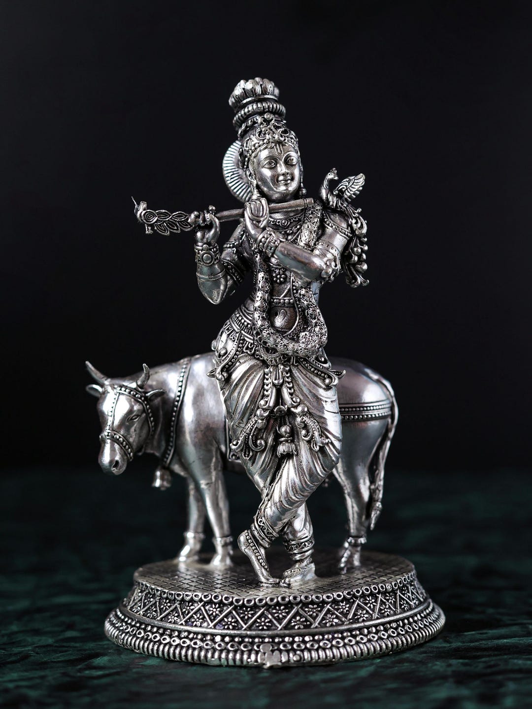 Cow Krishna Statue |6.5 Inch | Silver Finished Krishna With Cow ...