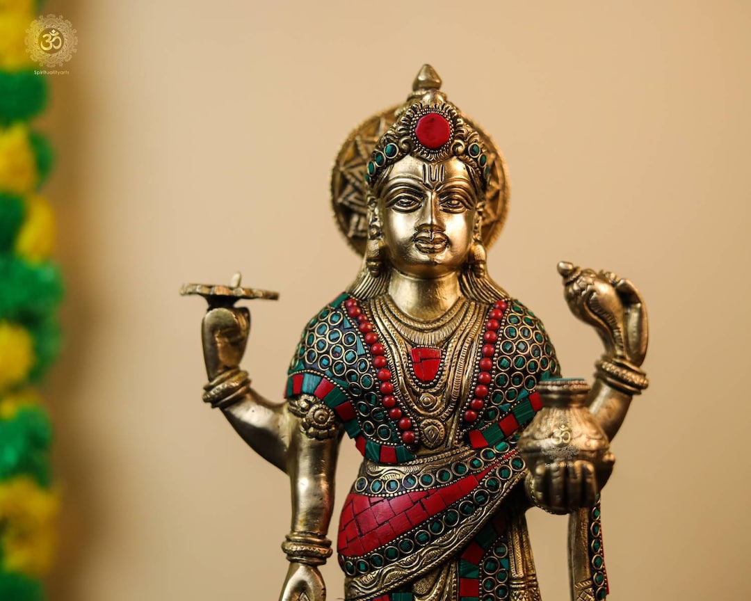 Dhanvantari Statue | Lord Brass Dhanwantri With Stone Work | God of ...