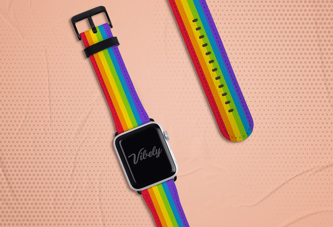 Gay Pride Faux-Leather Apple Watch Band Strap LGBT Rainbow Print on ...