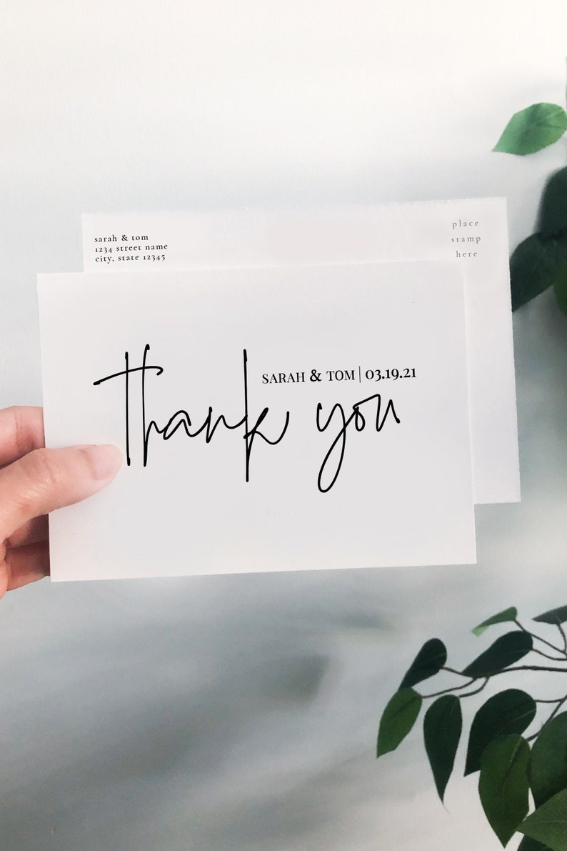 LAURA Simple Wedding Thank You Post Card With Return Address - Etsy