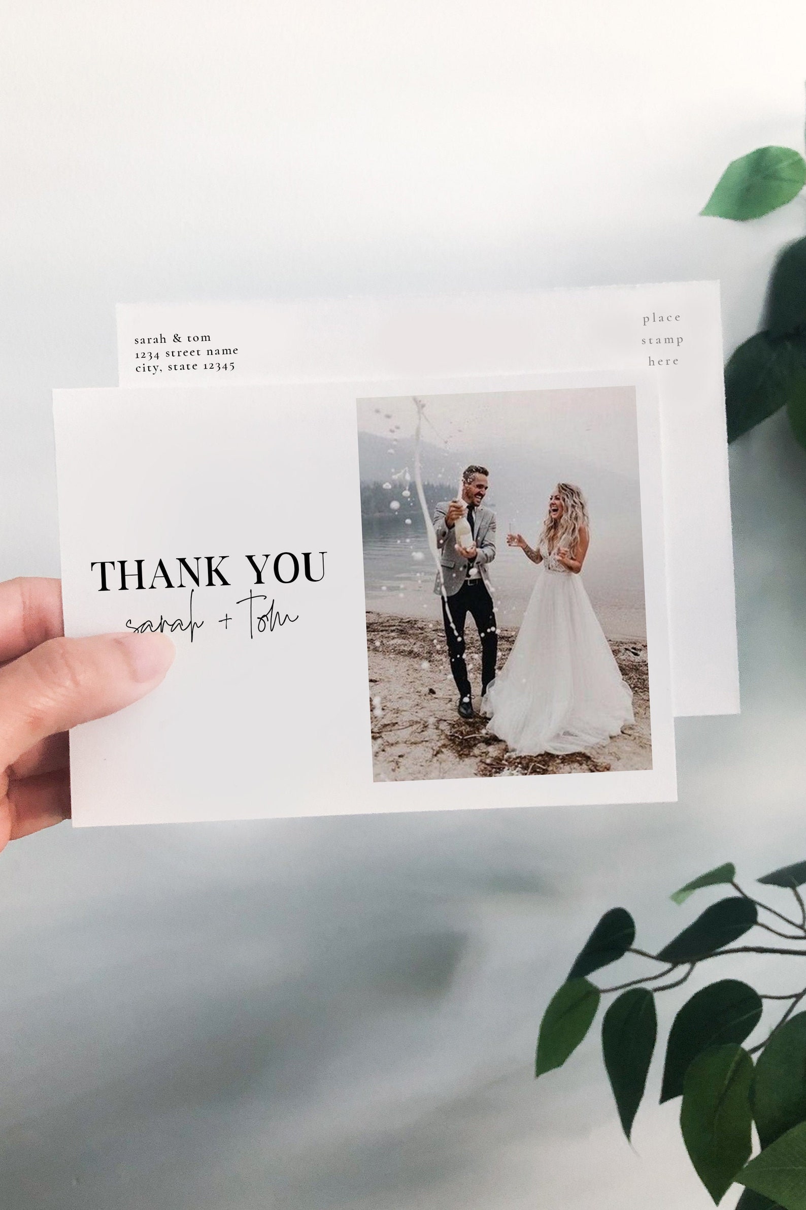 LAURA Simple Wedding Thank You Post Card With Photo - Etsy