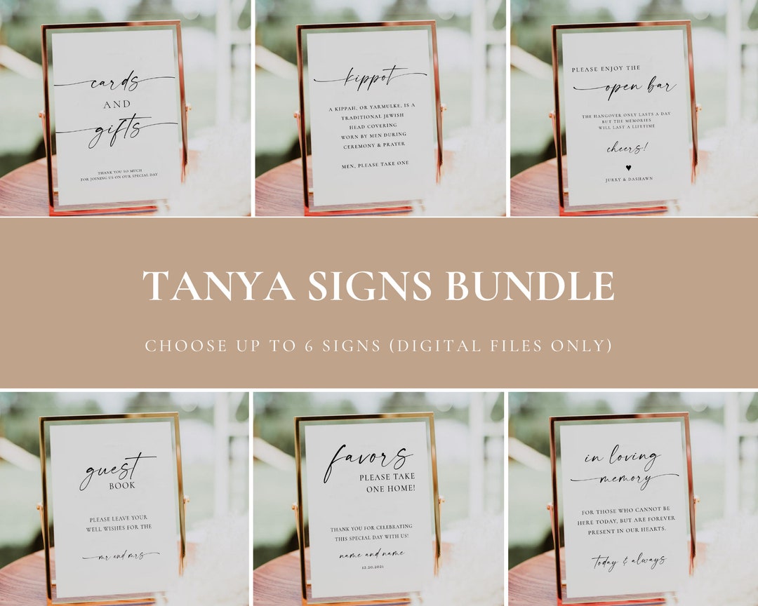 TANYA Wedding Sign Bundle With 2 Sizes Available: Cards & Gifts, Kippot ...