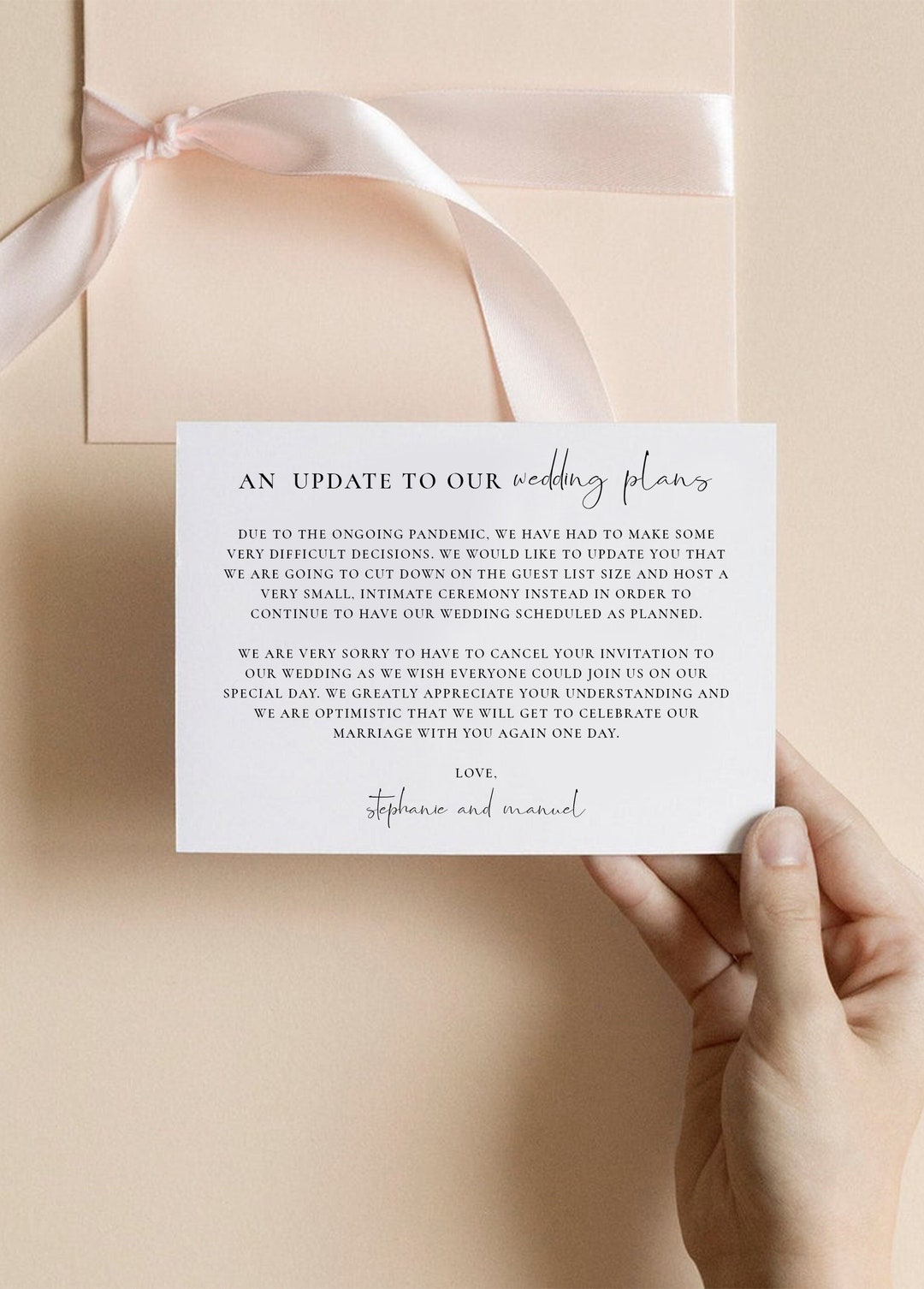 JENNA | Uninvite Wedding Invitation Card, Downsizing Wedding Guest List ...